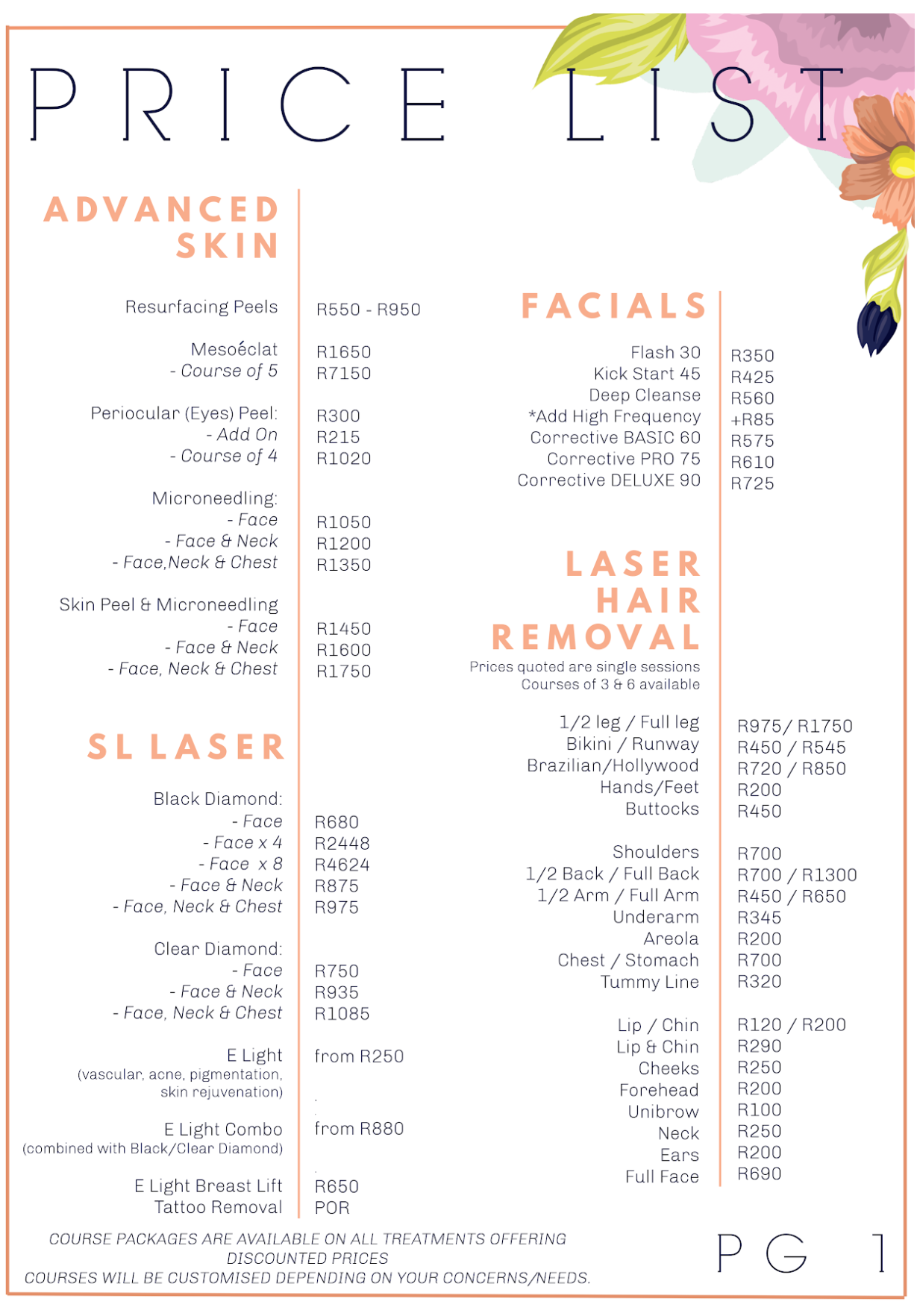 Pricelist | Skin and Beauty Clinic - Linden