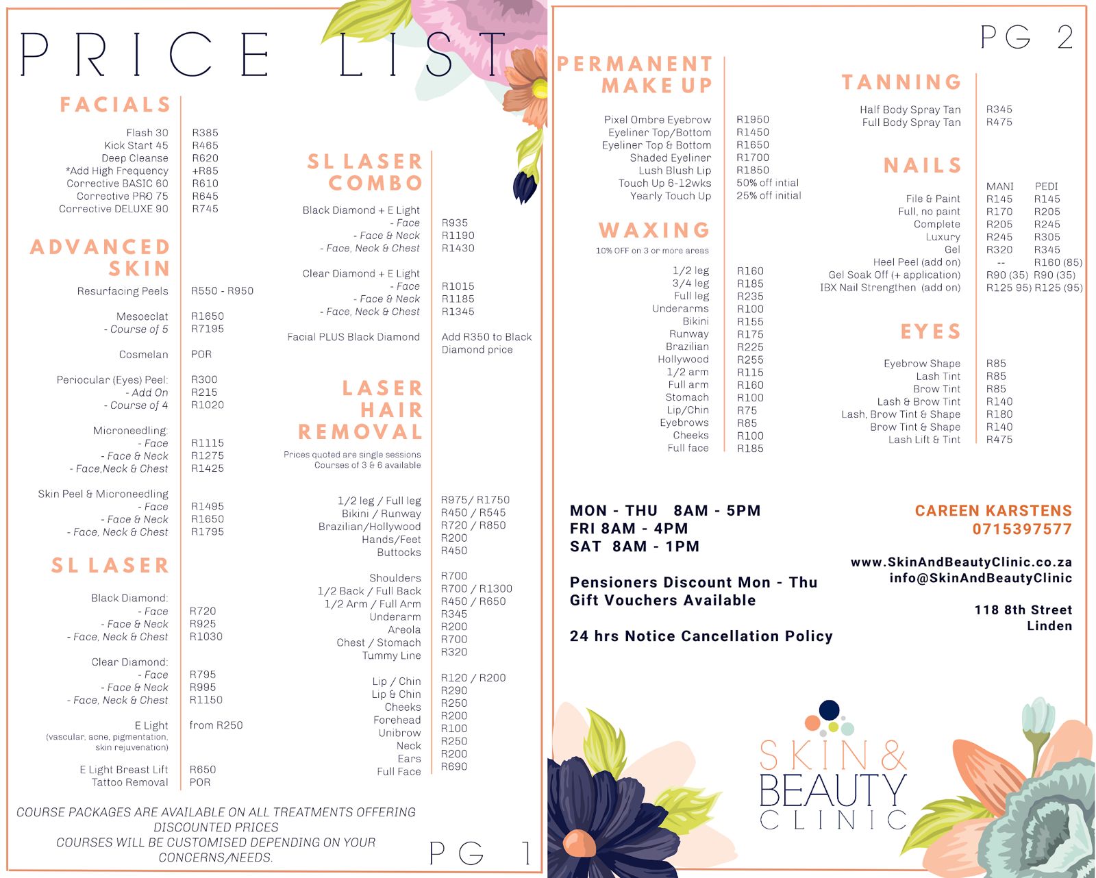 Pricelist | Skin and Beauty Clinic - Linden